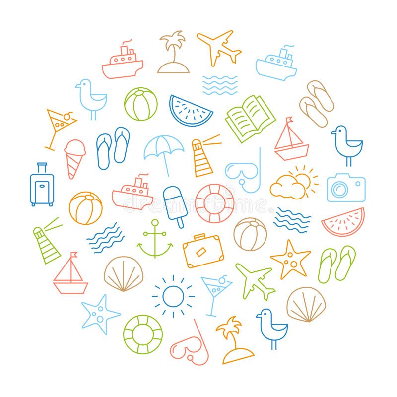 Summer Icons Flat Design stock vector. Illustration of hotel - 48452801