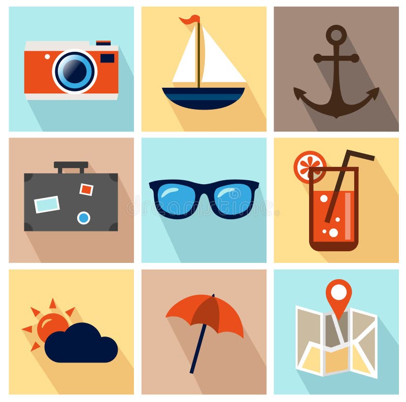 Summer Icons. Flat Design Trend. Retro Color Stock Vector ...