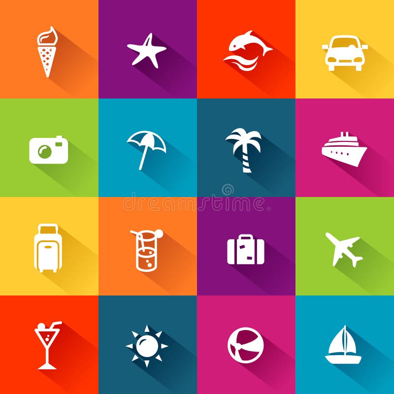 Summer Icon Set 2. Flat Design Trend. Retro Color. Vector Illustration ...
