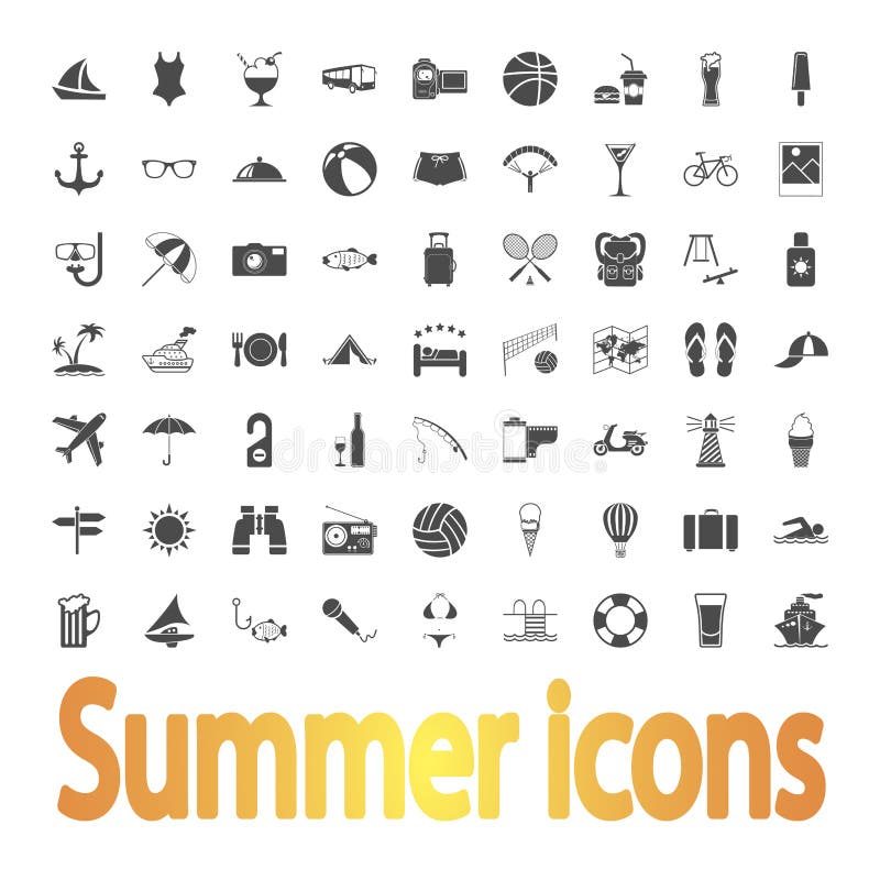 Beach Icons Collection. Hand Drawn Summer Vector Icon Set Stock Vector ...