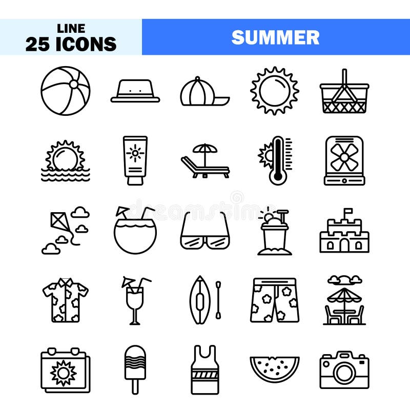 Summer Icons in Line Style for Any Projects Stock Vector - Illustration ...