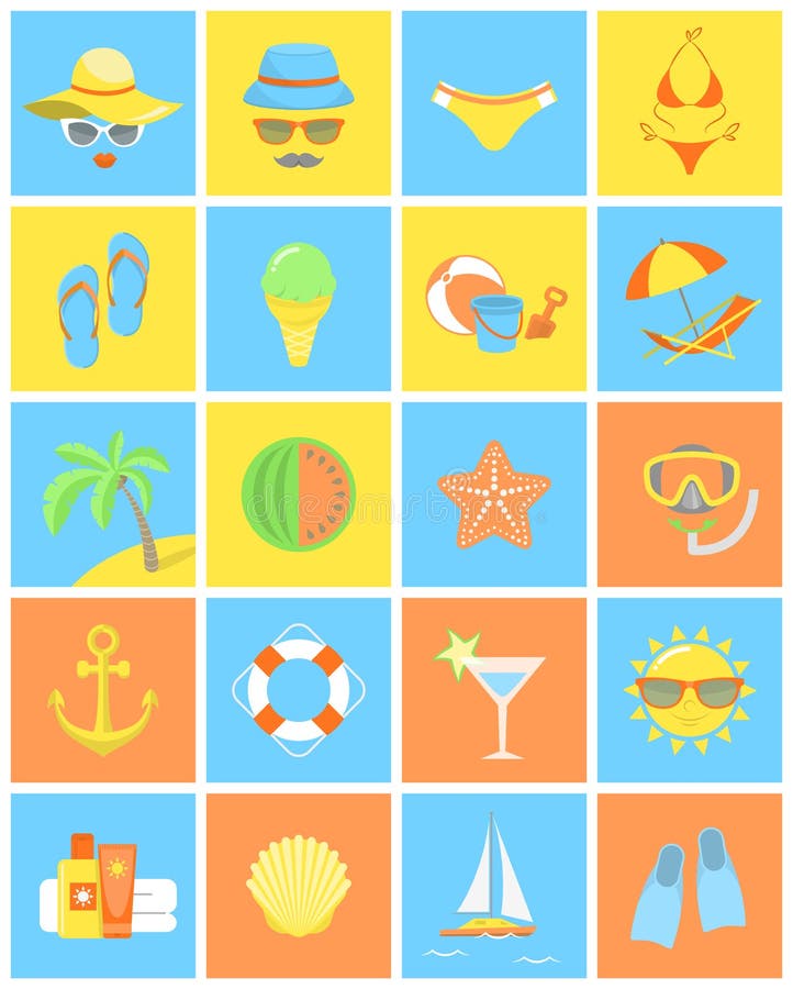 Summer Icons. Flat Design Trend. Retro Color Stock Vector ...