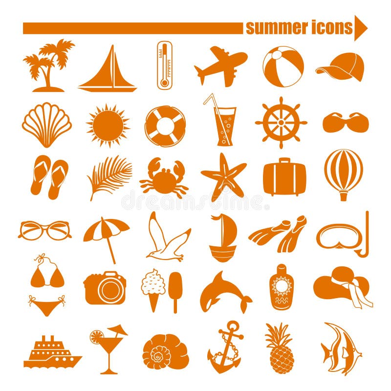 Summer Icons in Black and White Stock Vector - Illustration of doodle ...