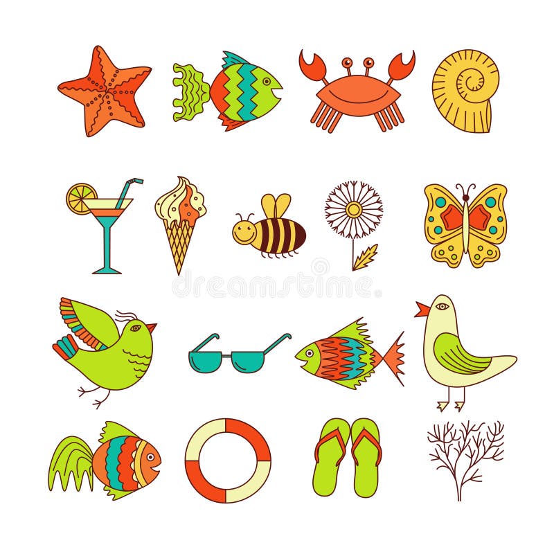 Summer Icons . Summer Theme Stock Vector - Illustration of leisure ...