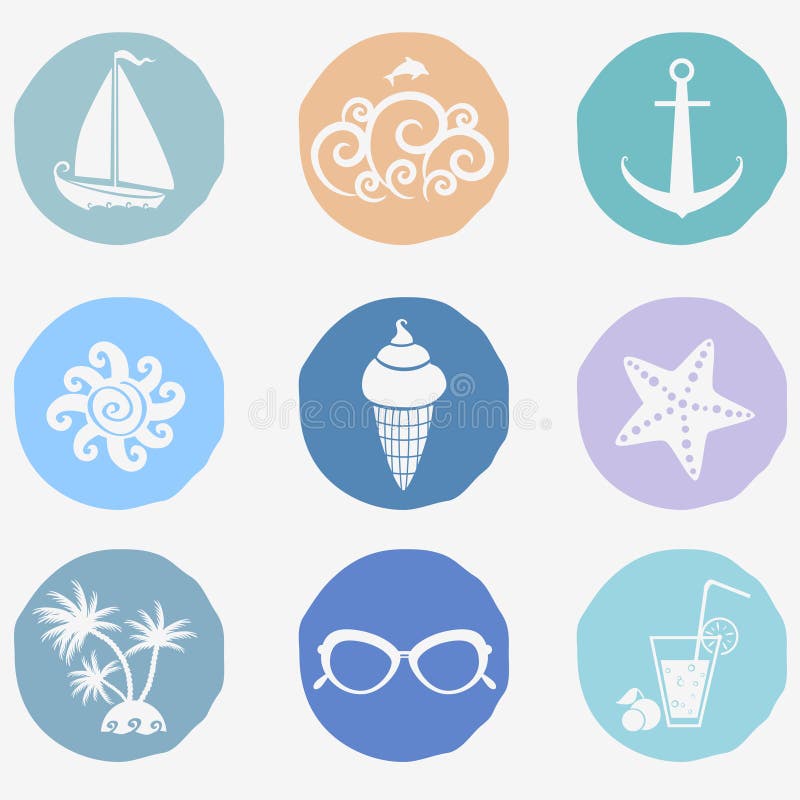 Summer Icons. Flat Design Trend. Retro Color Stock Vector ...