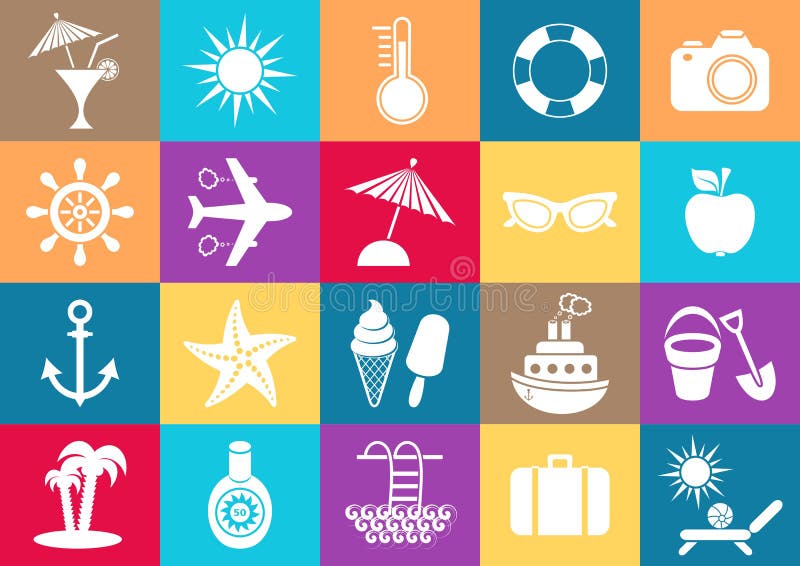 Summer Icons Flat Design stock vector. Illustration of hotel - 48452801