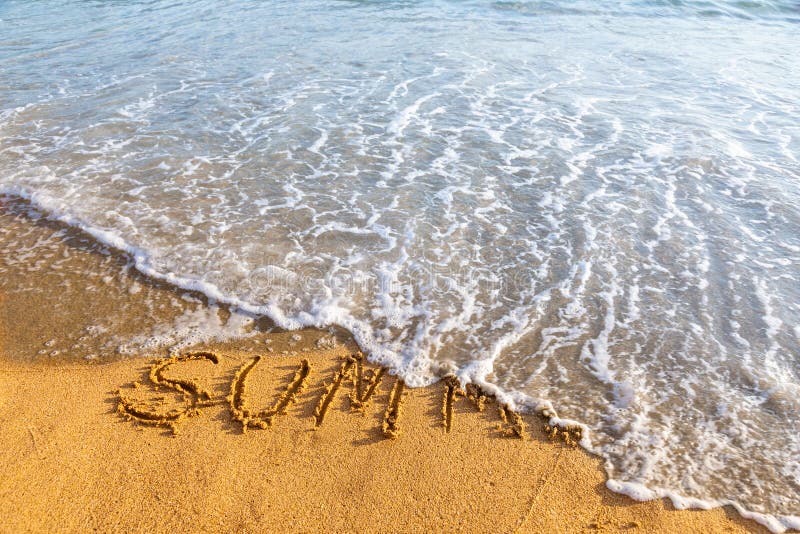 Summer Inscription Washing Away by Wave Stock Image - Image of coast ...