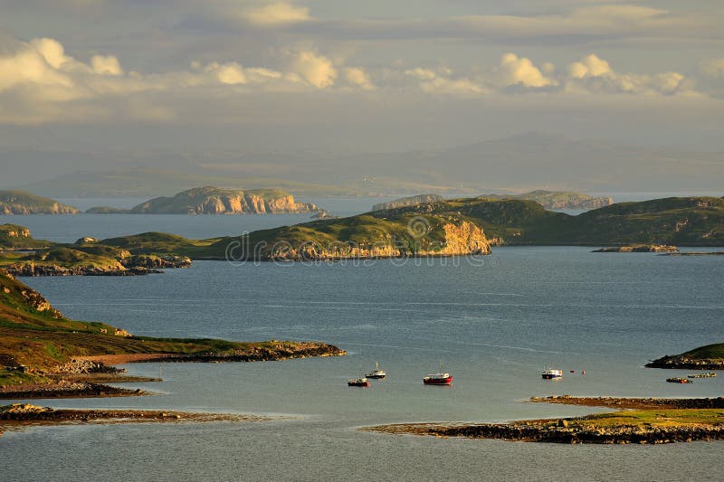 Summer Islands, Coigach, Scotland Stock Image - Image of fine, moored ...