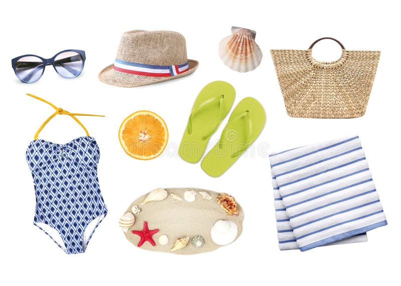 Summer Items Isolated on White, Beach Objects Set.Vocation and Tourism ...