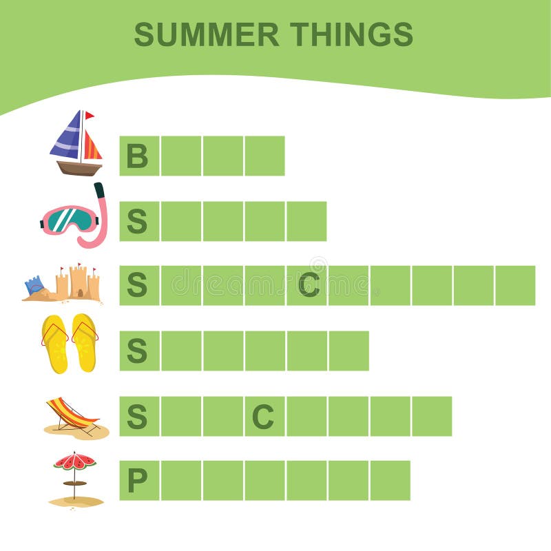 Summer Things Names Worksheet. Educational Activity for Preschool Kids ...