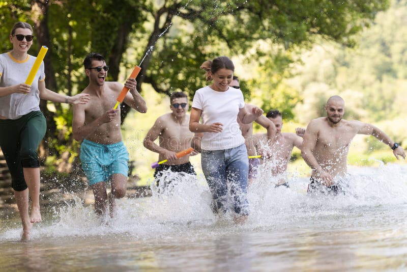 Group of Happy Friends Having Fun on River Stock Image - Image of ...