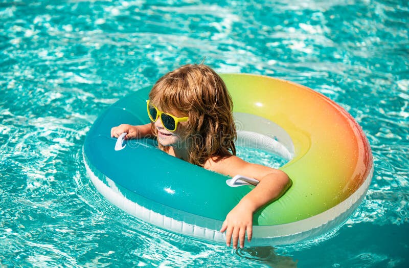 Summer Kid. Summertime Weekend. Boy in Swiming Pool. Kid at Aquapark ...