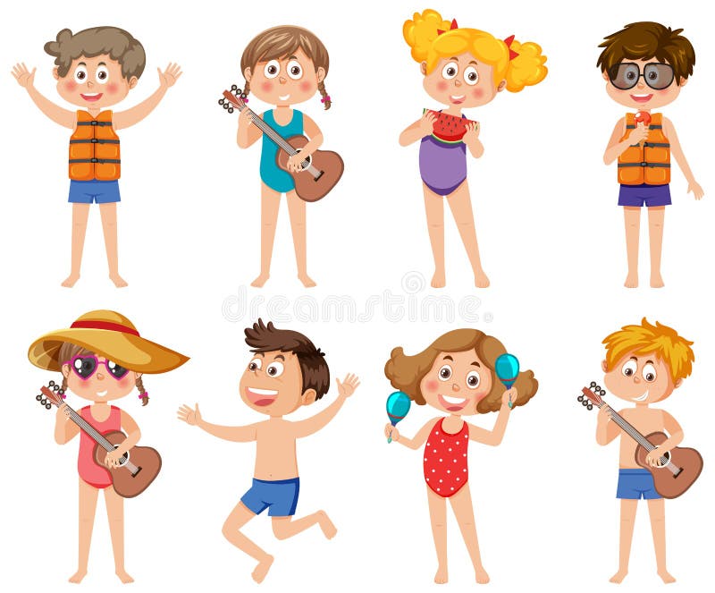 Summer kids characters set stock vector. Illustration of character ...