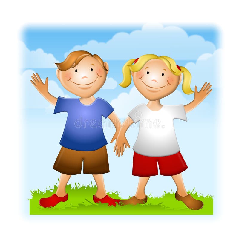 Summer Kids Holding Hands Waving Stock Illustration - Illustration of ...