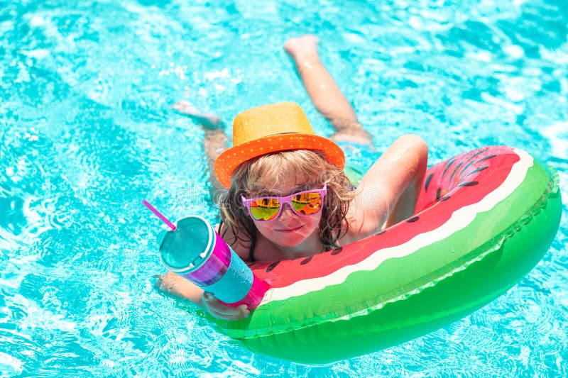 Summer Kids Vacation Fun. Kids Swimming Pool. Summer Vacation Fun. Cute ...