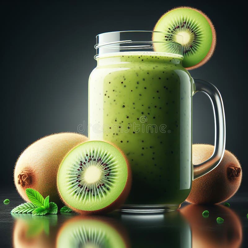 Summer Kiwi Smoothies In Glass Bottle Healthy Diet Stock Illustration