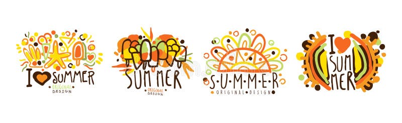 Summer Label and Original Design Bright Logo Vector Set Stock Vector ...