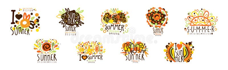 Summer Label and Original Design Bright Logo Vector Set Stock Vector ...