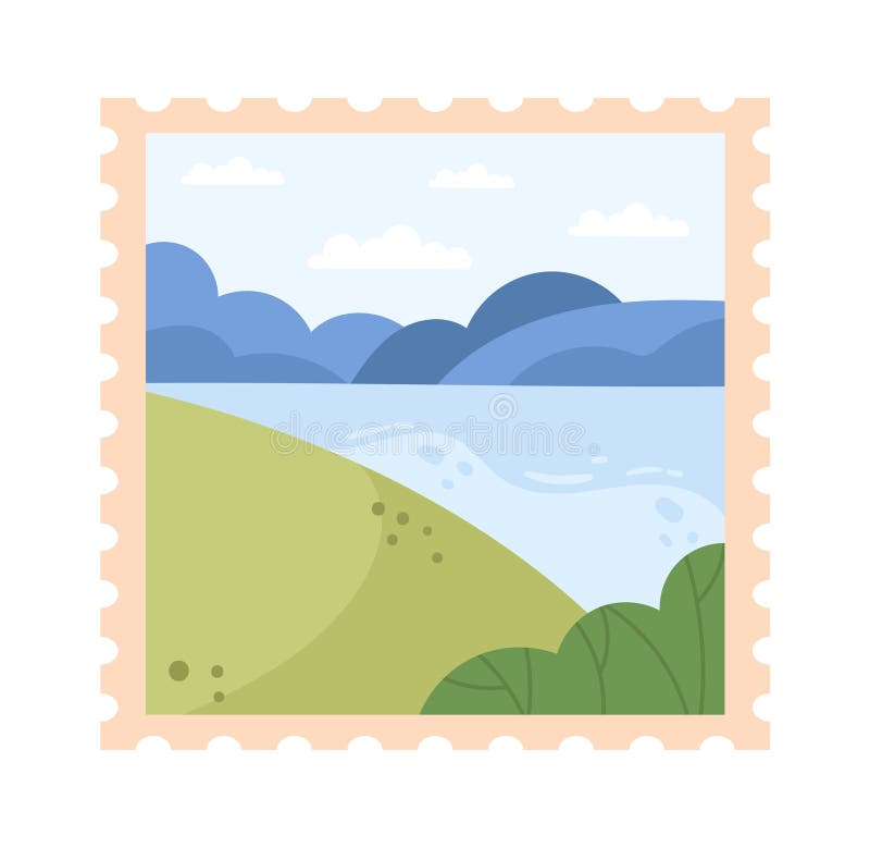 Summer Landscape Postage Stamp Stock Vector - Illustration of ...