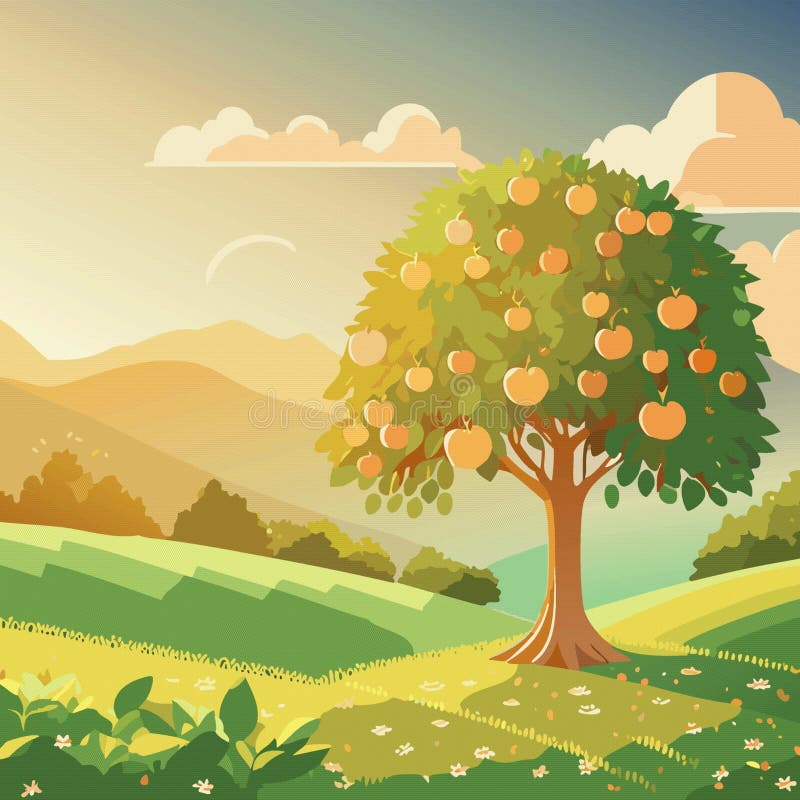 Summer Landscape Background with Apple Tree with Red Apple Fruit ...