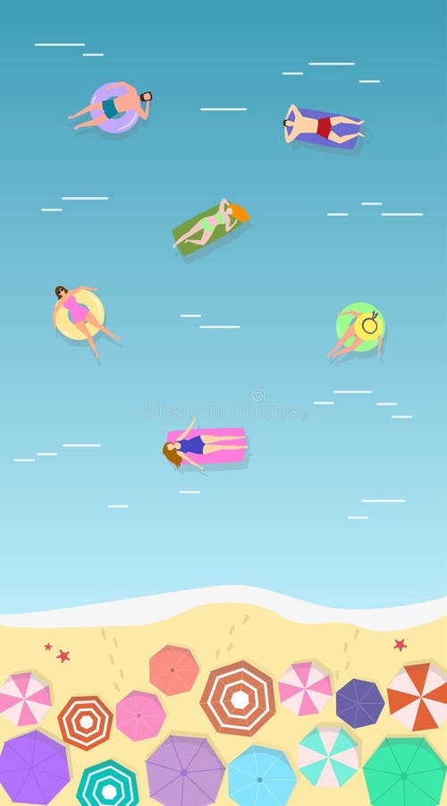 Summer Landscape with Beach Resort and Tourists Stock Illustration ...