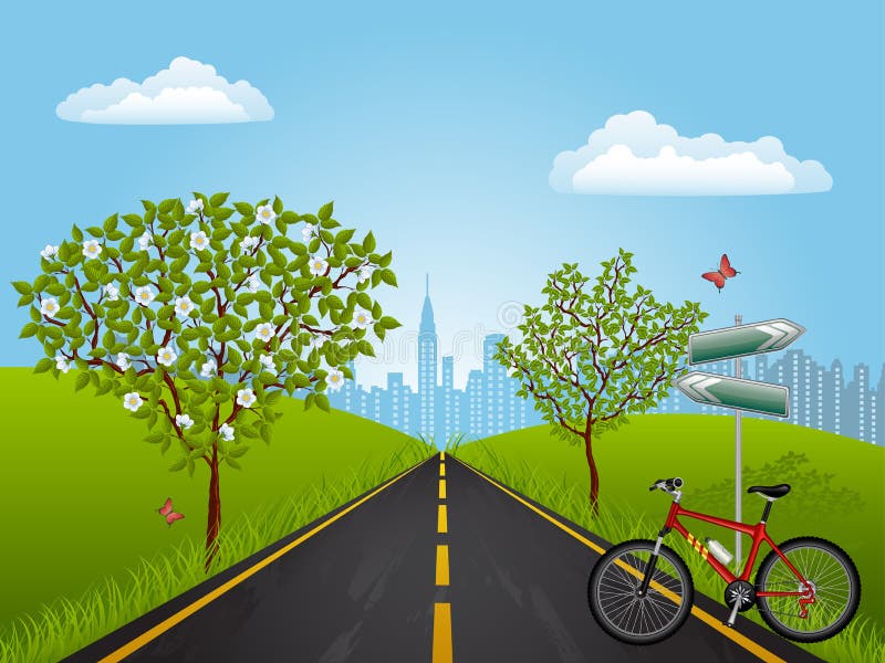 Summer Landscape with a Bike Stock Vector - Illustration of natural ...