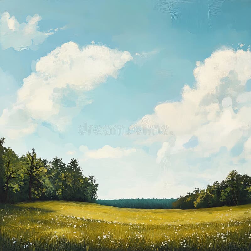 Summer Landscape with Blue Sky and Clouds. Vector Illustration Stock ...