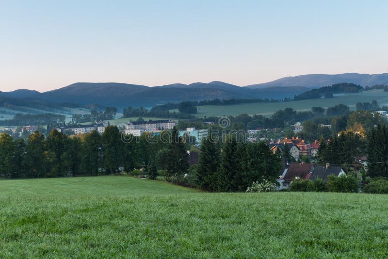 Summer Landscape and the Dark Blue Sky with Sunset in Mountains Stock ...
