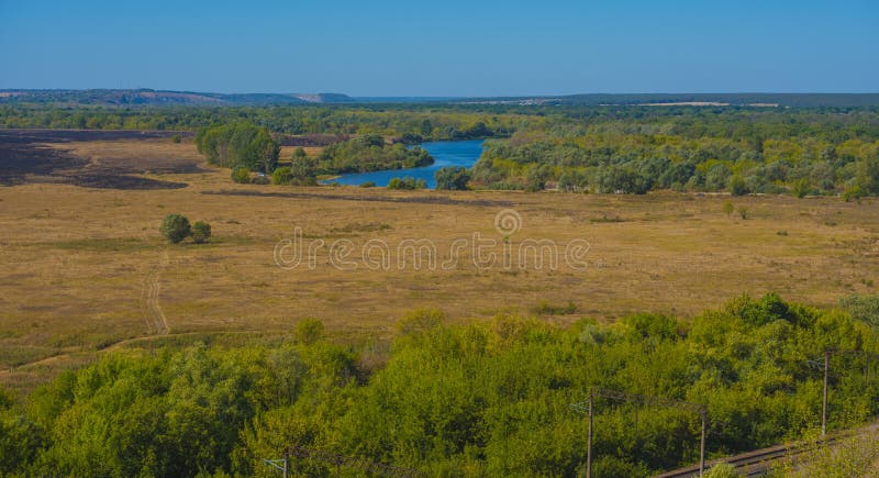 Summer Landscape, Field and Bend of the River Stock Image - Image of ...