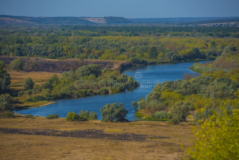 Summer Landscape, Field and Bend of the River Stock Photo - Image of ...