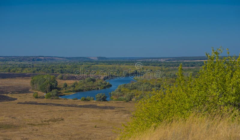 Summer Landscape, Field and Bend of the River Stock Image - Image of ...