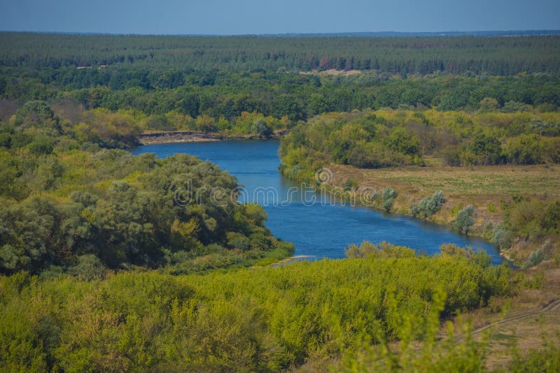 Summer Landscape, Field and Bend of the River Stock Image - Image of ...