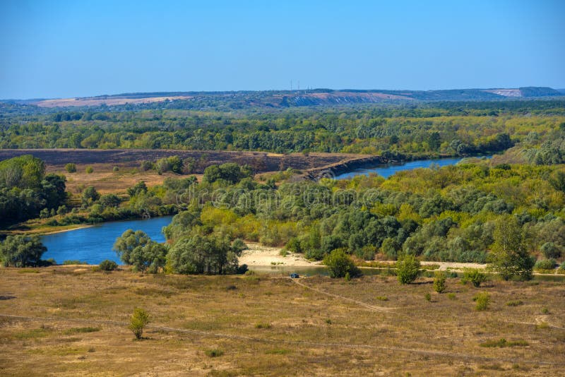 Summer Landscape, Field and Bend of the River Stock Photo - Image of ...