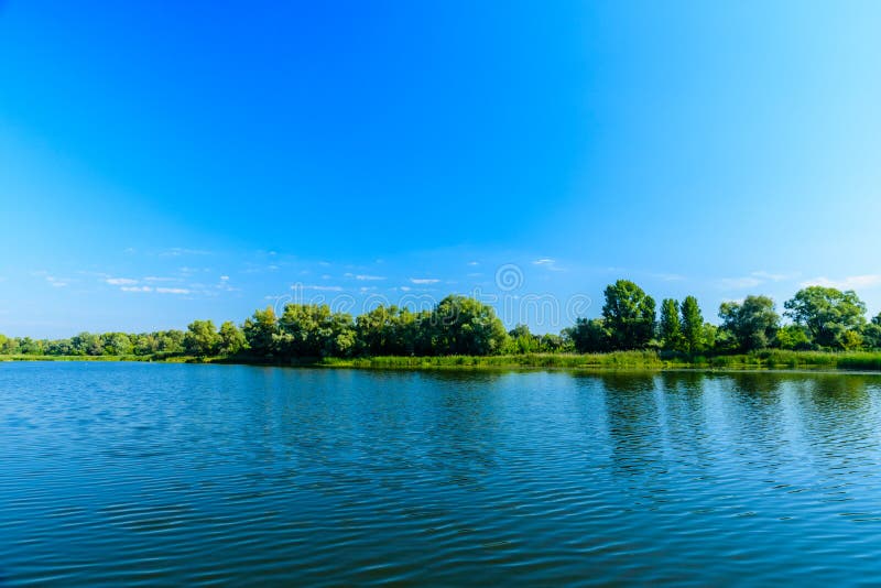 Summer Landscape with the Green Trees and River Stock Image - Image of ...