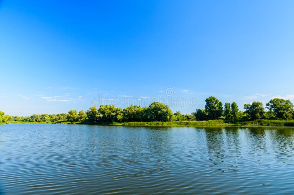 Summer Landscape with the Green Trees and River Stock Photo - Image of ...