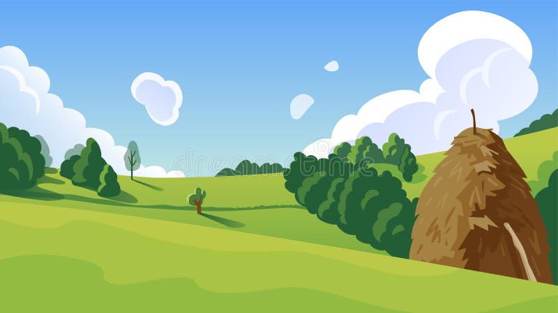 Summer Landscape with a Haystack Illustration Stock Vector ...