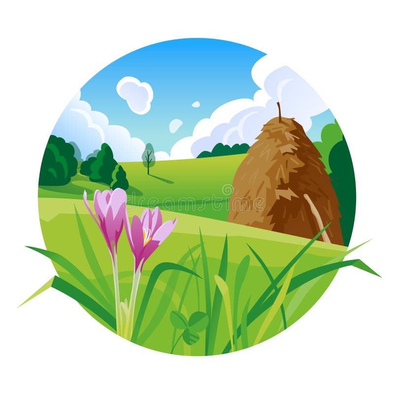 Summer Landscape with a Haystack Illustration Stock Vector ...