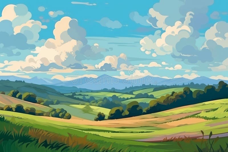 Summer Landscape Hills View. Generate Ai Stock Illustration ...