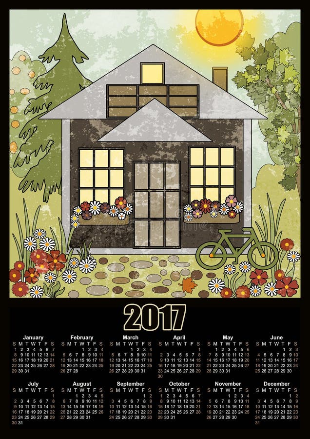 Summer Landscape Kids 2017 Calendar Design Printable Stock Illustration ...