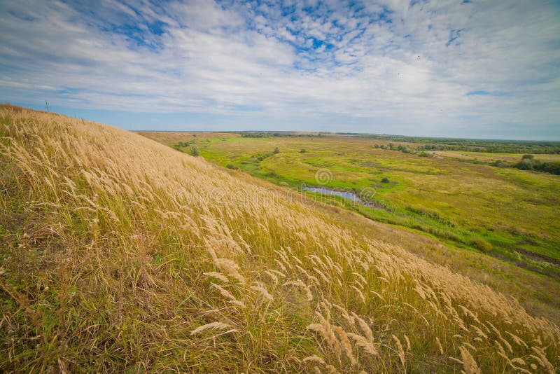 Summer Landscape with Large Meadows and Blue Sky Stock Image - Image of ...