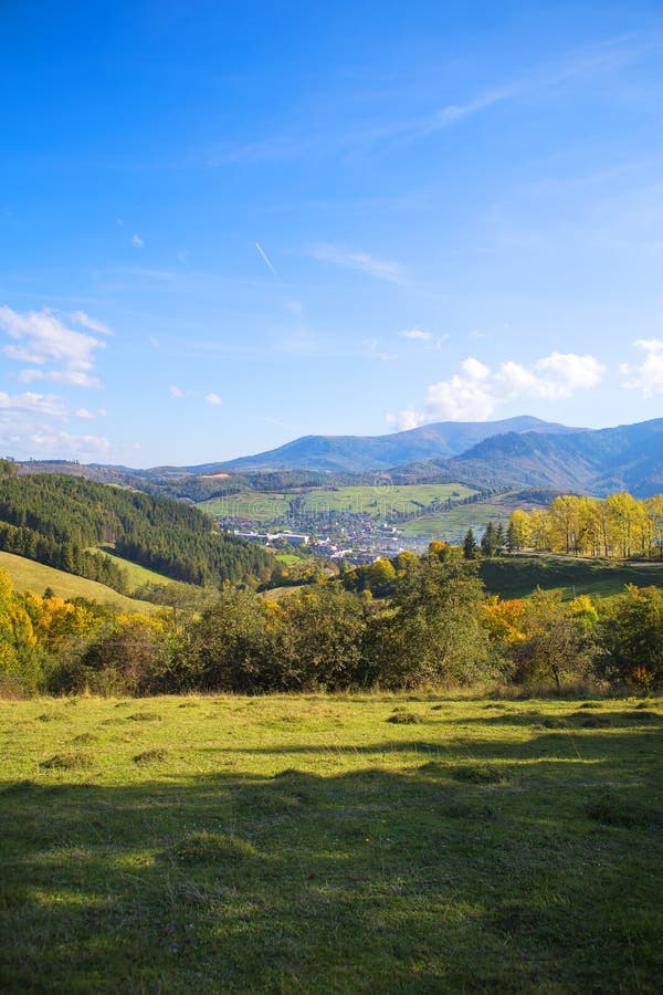 Summer Landscape in Mountains and the Dark Blue Sky with Clouds Stock ...