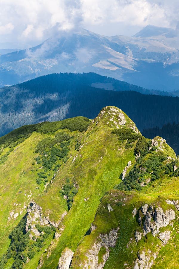 Summer Landscape in Mountains and the Dark Blue Sky with Clouds Stock ...