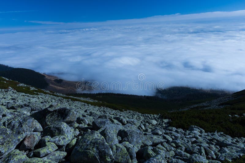 Summer Landscape in Mountains and the Dark Blue Sky Stock Image - Image ...