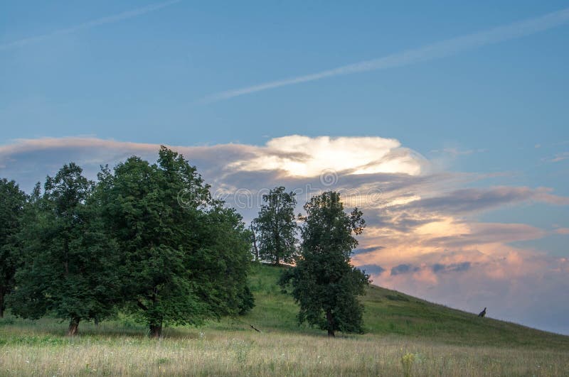 Summer Landscape, Mountainside on the Background of the Setting Sun ...