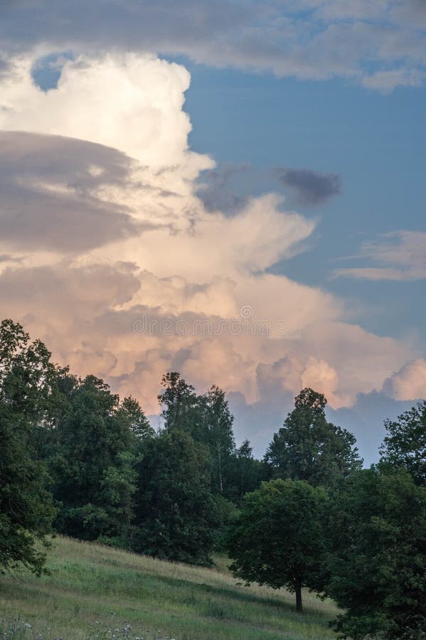 Summer Landscape, Mountainside on the Background of the Setting Sun ...
