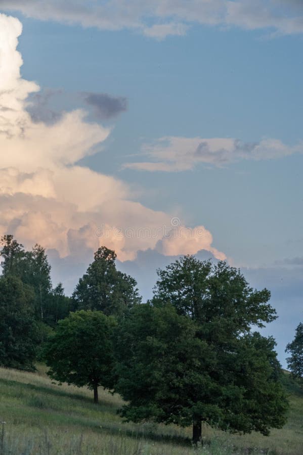 Summer Landscape, Mountainside on the Background of the Setting Sun ...