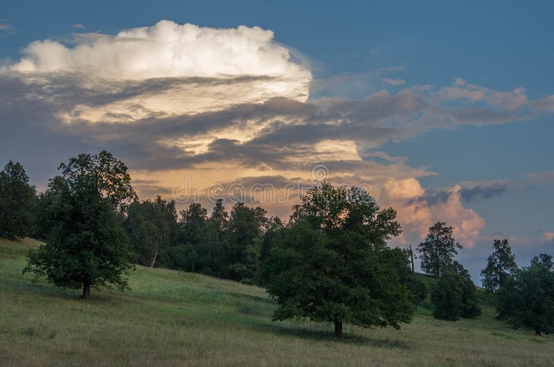 Summer Landscape, Mountainside on the Background of the Setting Sun ...