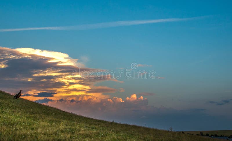 Summer Landscape, Mountainside on the Background of the Setting Sun ...