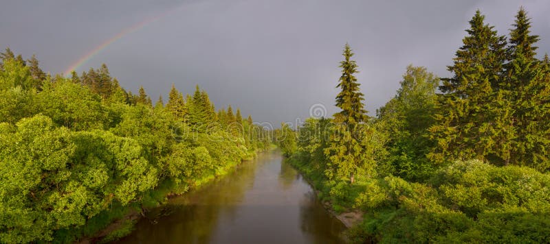 Summer Landscape a Panorama with the River Stock Image - Image of ...