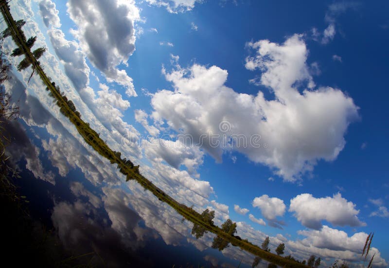 Summer Landscape, River. Photo Made with Fish Eye Lens Stock Image ...